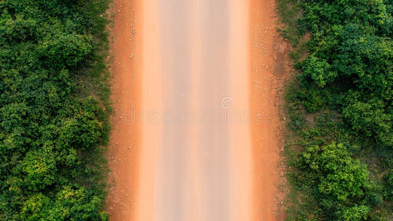 Aerial View of a Serene Dirt Pathway Surrounded by Lush Greenery in a ...