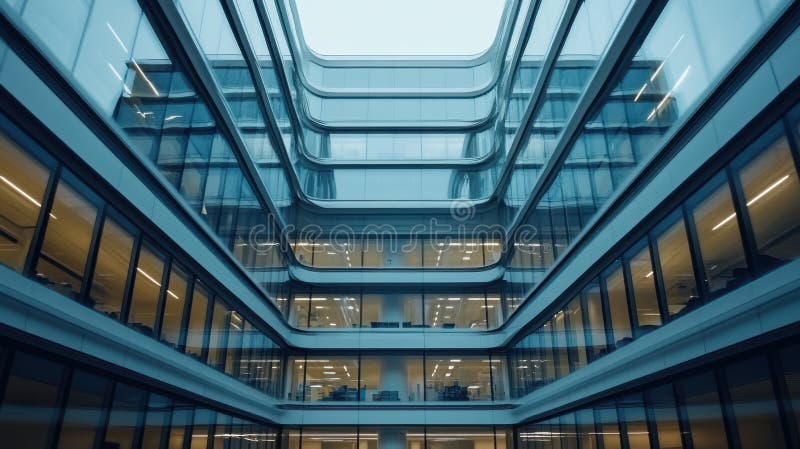 Aerial View Showcasing a Modern Building Featuring a Prominent Central ...