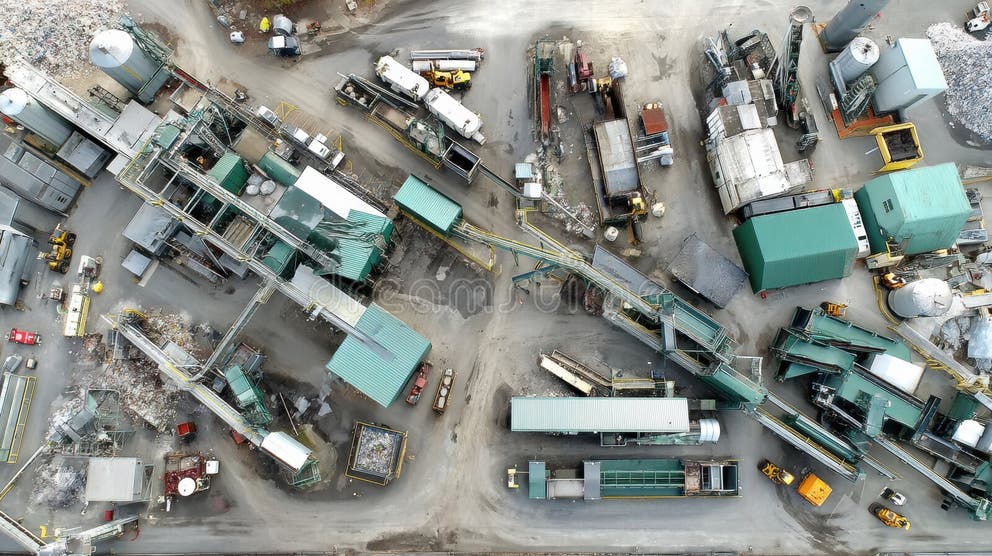 Aerial View Showcasing a Waste-Sorting Facility with an Organized ...