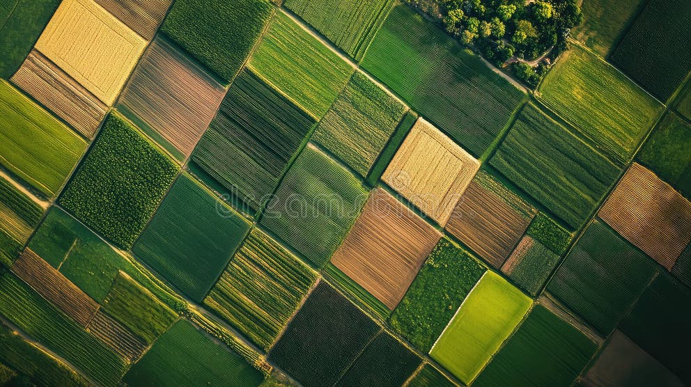 Aerial View Showing Green Agricultural Farm Fields Forming Geometric ...
