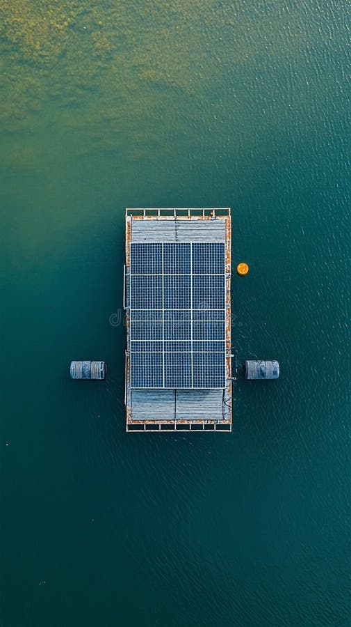 Aerial View of Innovative Solar Panel Array on a Floating Platform in a ...