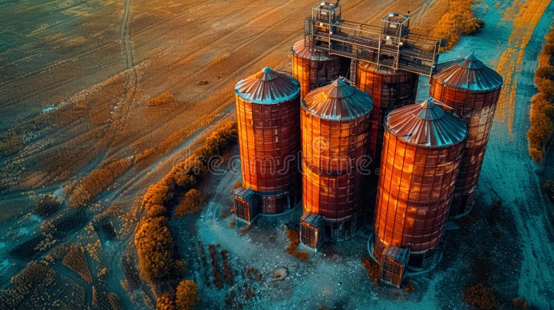 Aerial View of Silos in a Barley Field Stock Illustration ...