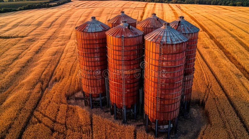 Aerial View of Silos in a Barley Field Stock Illustration ...