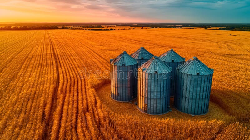 Aerial View of Silos in a Barley Field Stock Illustration ...
