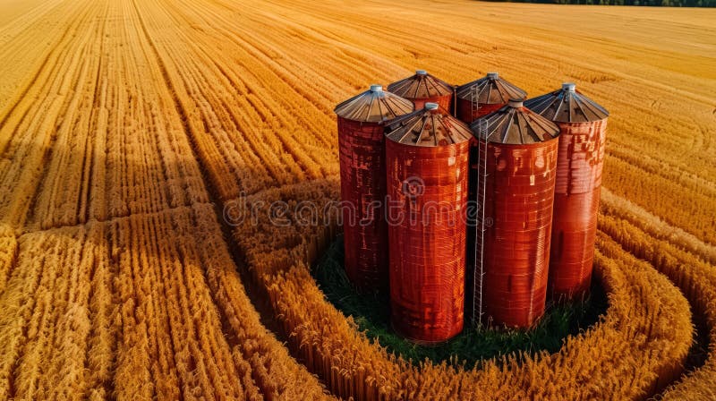 Aerial View of Silos in a Barley Field Stock Illustration ...