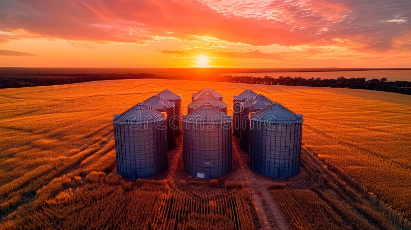 Aerial View of Silos in a Barley Field Stock Illustration ...