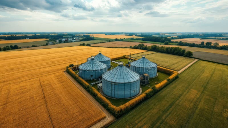 Aerial View of Silos in a Barley Field Stock Illustration ...