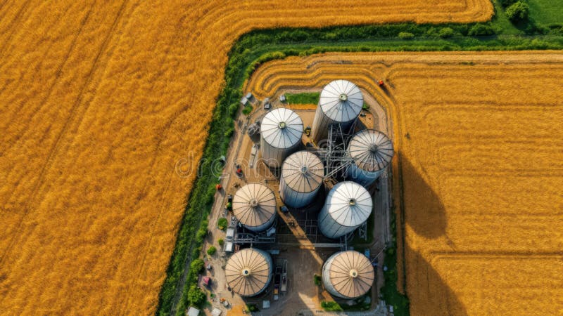 Aerial View of Silos in a Barley Field Stock Illustration ...