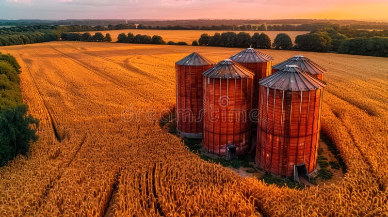 Aerial View of Silos in a Barley Field Stock Illustration ...