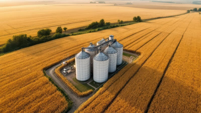 Aerial View of Silos in a Barley Field Stock Illustration ...