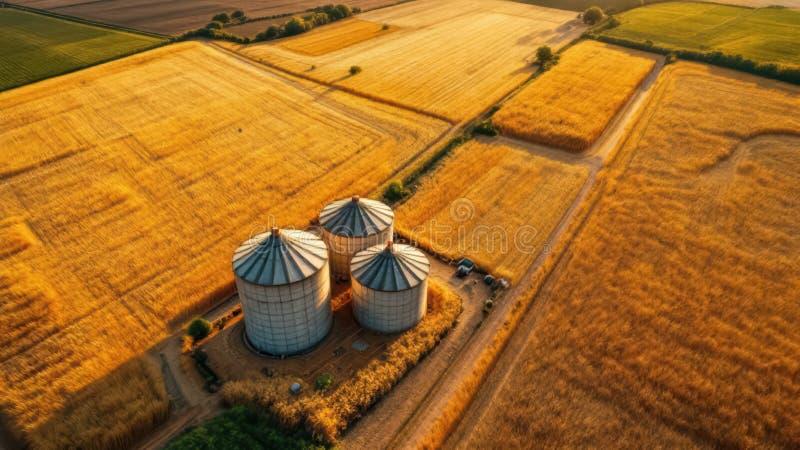 Aerial View of Silos in a Barley Field Stock Illustration ...