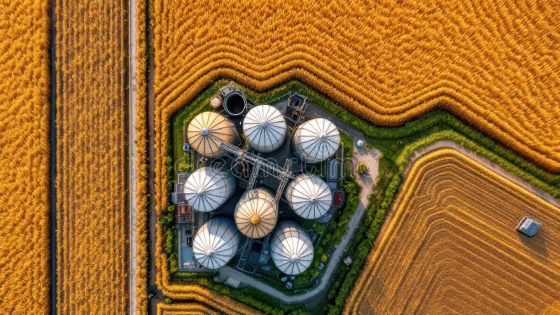 Aerial View of Silos in a Barley Field Stock Illustration ...