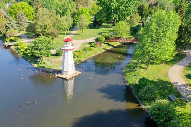 Aerial View of Simcoe Lighthouse in Simcoe, Ontario, Canada Stock Image ...