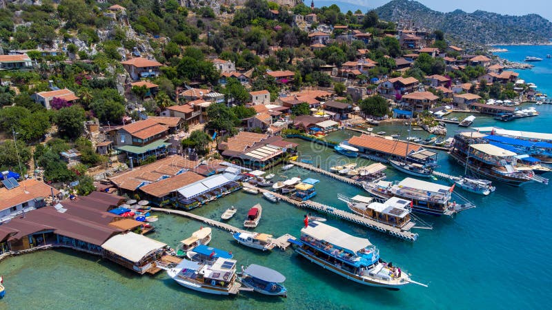 Aerial View of Simena (Kalekoy) Port Stock Photo - Image of blue ...