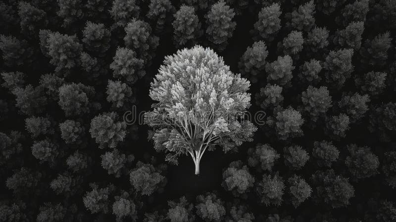 An Aerial View of a Single, Bright Tree Standing Out Against a Backdrop ...
