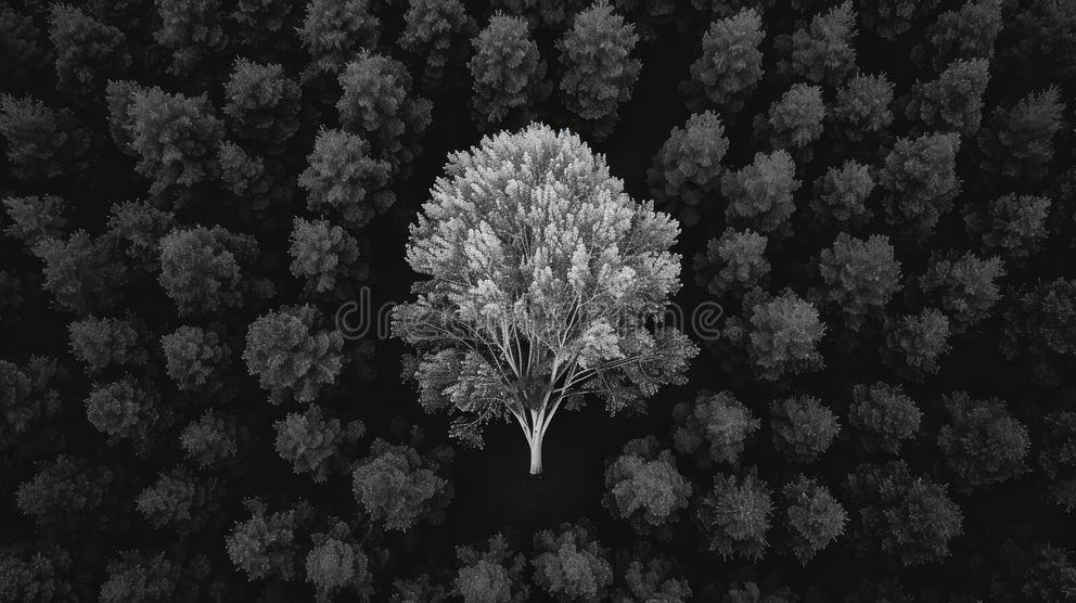 An Aerial View of a Single, Bright Tree Standing Out Against a Backdrop ...