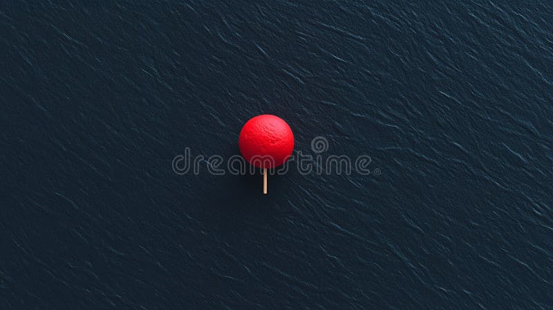 Aerial View of a Single Red Lollipop Centered Against a Dark Blue ...