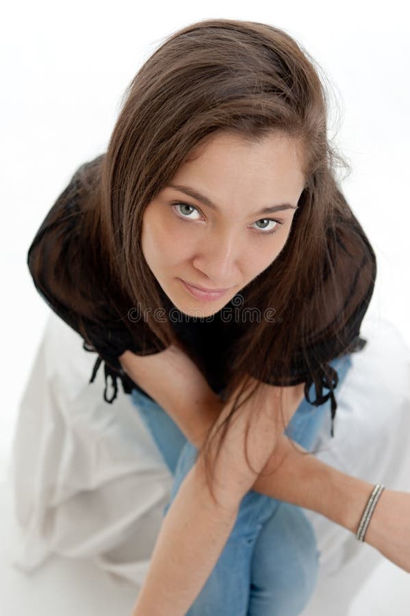 Aerial View of a Sitting Young Woman Stock Photo - Image of girl ...