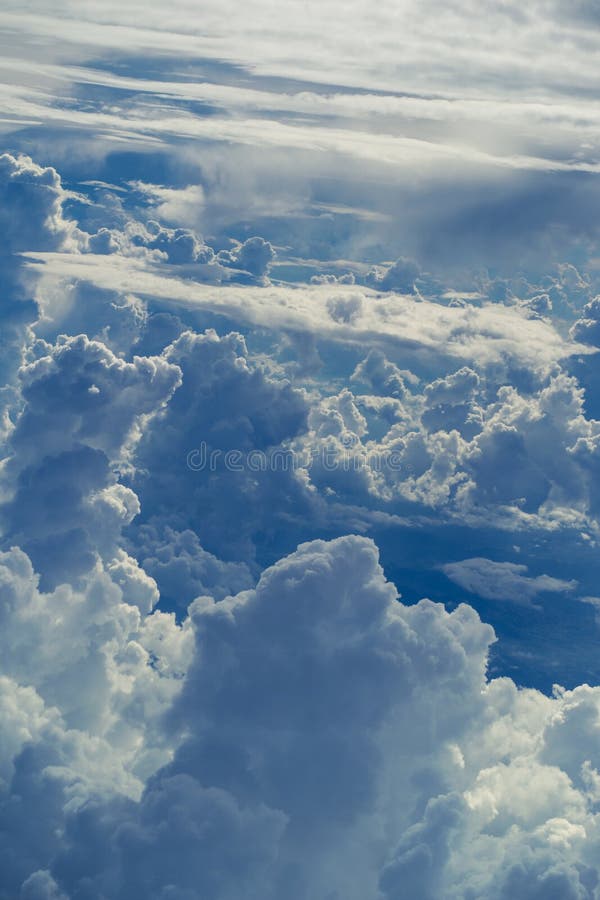 Aerial View through Sky Above the Clouds Abstract Background. Stock ...