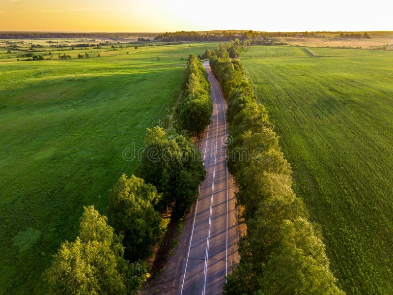 Aerial View of a Road in the Field Stock Image - Image of park, forest ...
