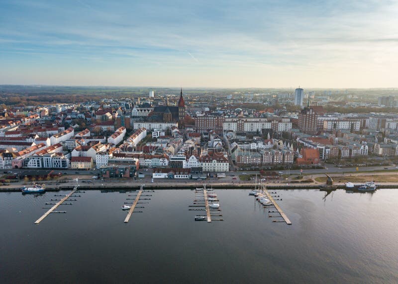 Skyline of Rostock at Sunrise Stock Image - Image of sunset, river ...