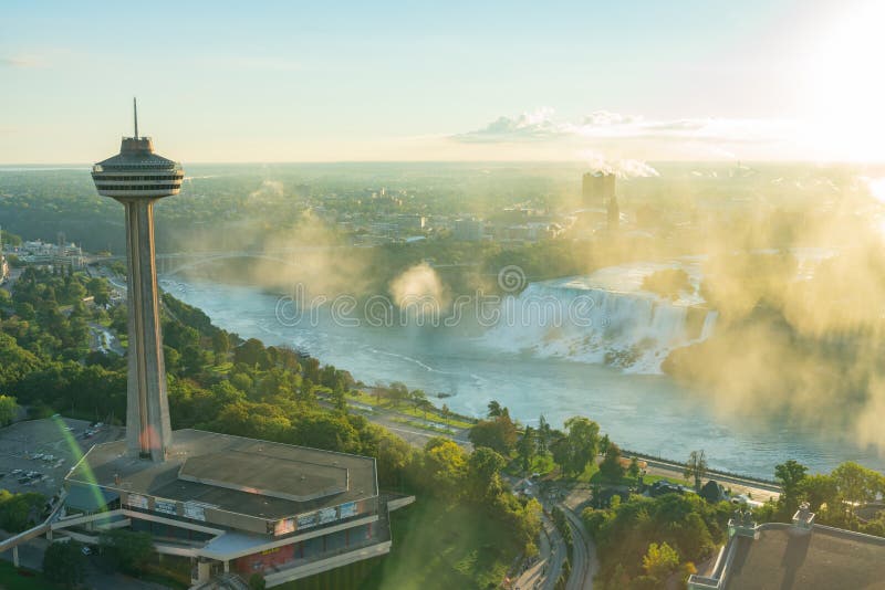 Aerial View of the Skylon Tower and the Beautiful Niagara Falls Stock ...