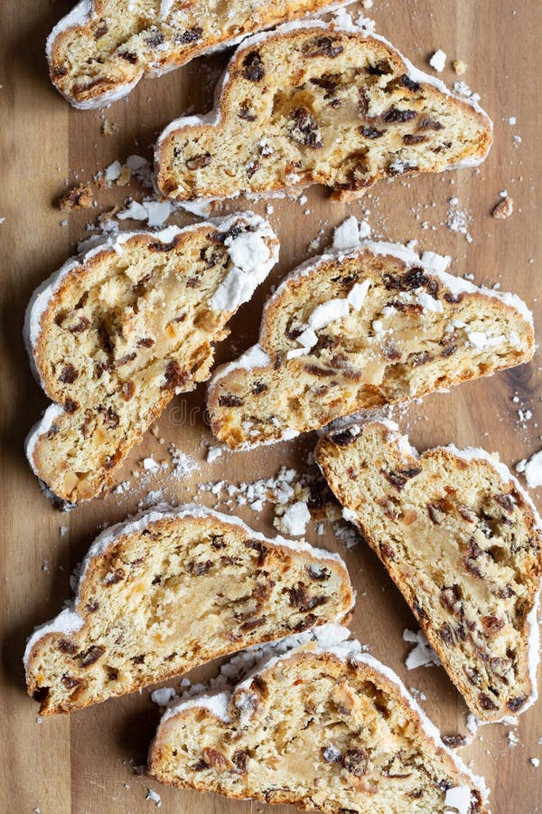 Aerial View of Sliced Marzipan Stollen Stock Image - Image of pastry ...