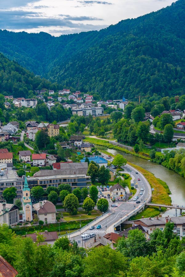 Aerial View of Slovenian Town Idrija Stock Photo - Image of building ...