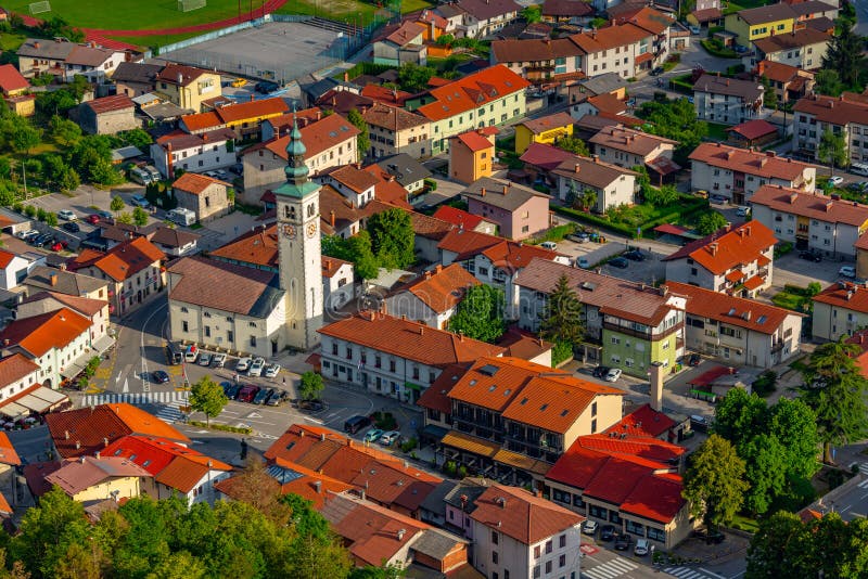 Aerial View of Slovenian Town Kobarid Stock Image - Image of alps ...