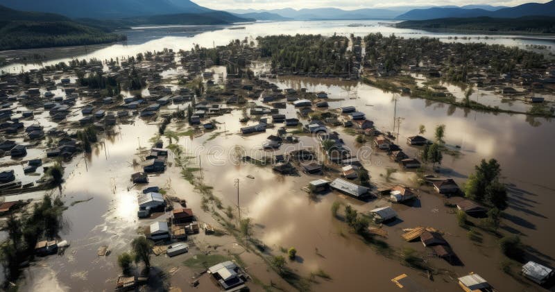 Aerial View of a Small City Grappling with Devastation from Post-Storm ...