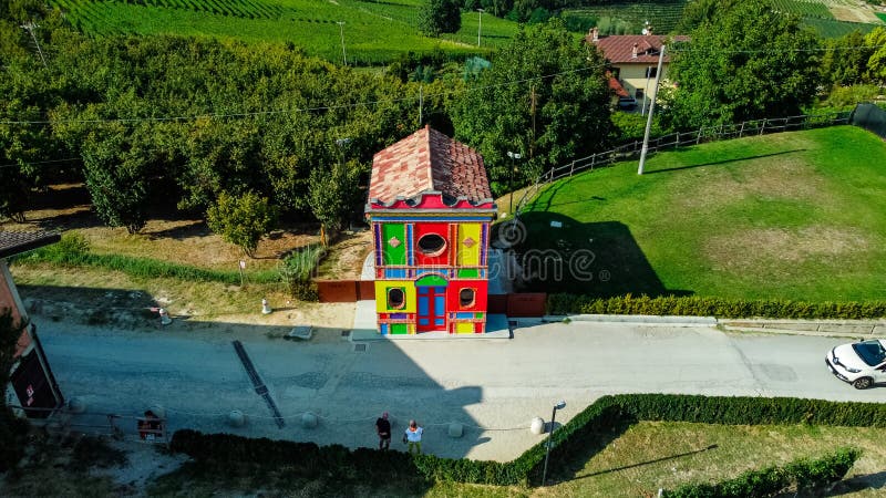Aerial View of a Small Colorful House on the Side of the Road Stock ...