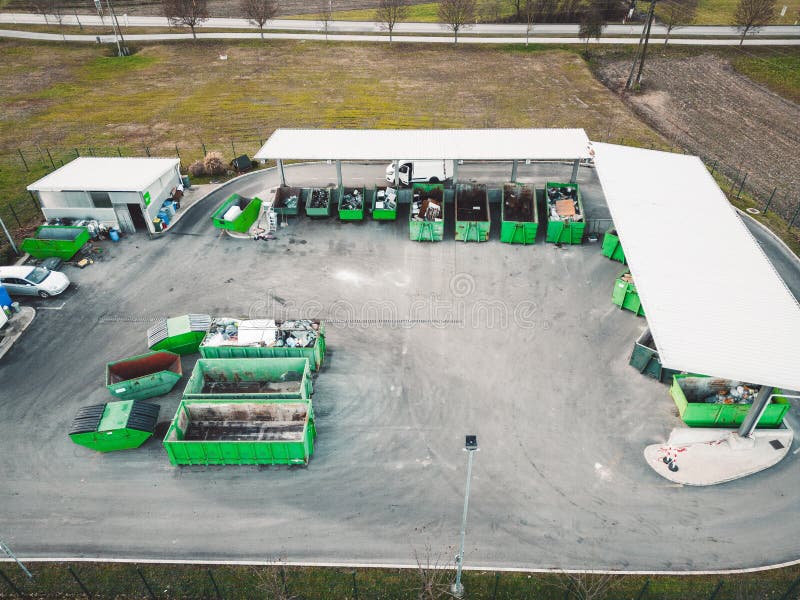 Aerial View of a Small Recycling Center with Different Containers Stock ...