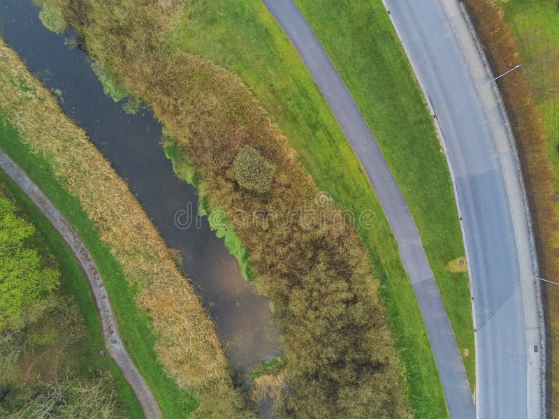 Aerial View on a Small River and Walking Path in a Park Stock Photo ...