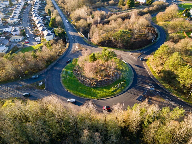 Aerial View of a Small Traffic Roundabout in Winter Stock Image - Image ...