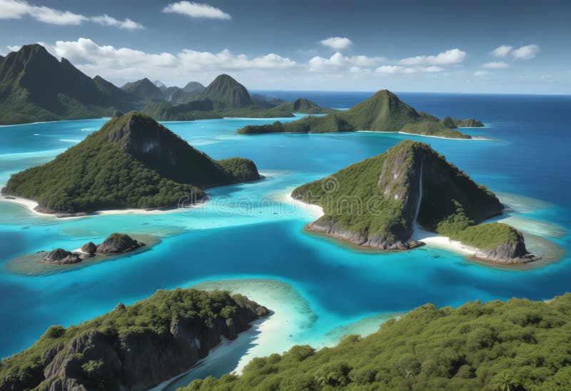 Aerial View Small Tropical Island with Glowing Lagoons Stock ...