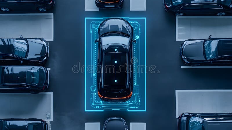 Aerial View of Smart Car Using Autonomous Parking Assist System Stock ...