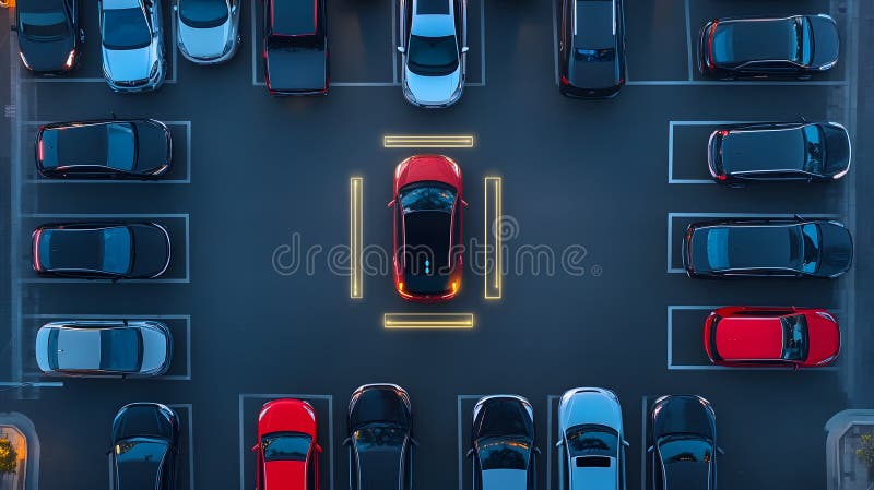 Aerial View of Smart Car Using Autonomous Parking Assist System Stock ...