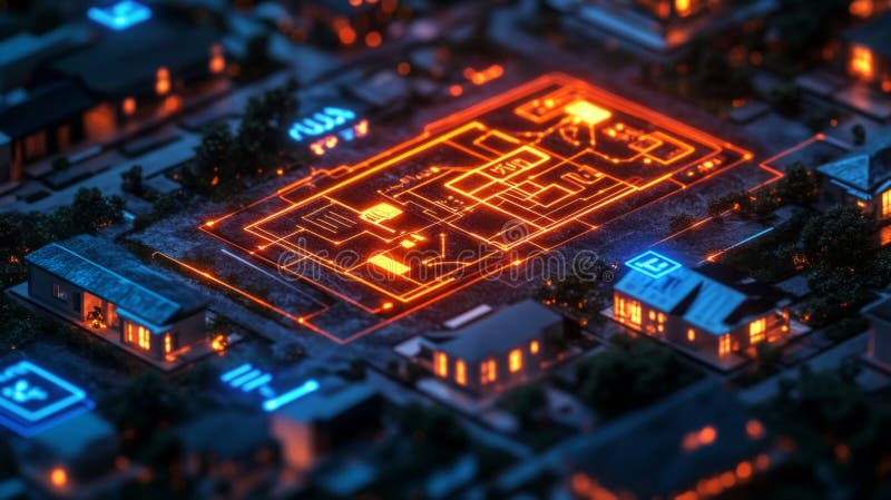 Aerial View of Smart City Network with Illuminated Circuit Board ...