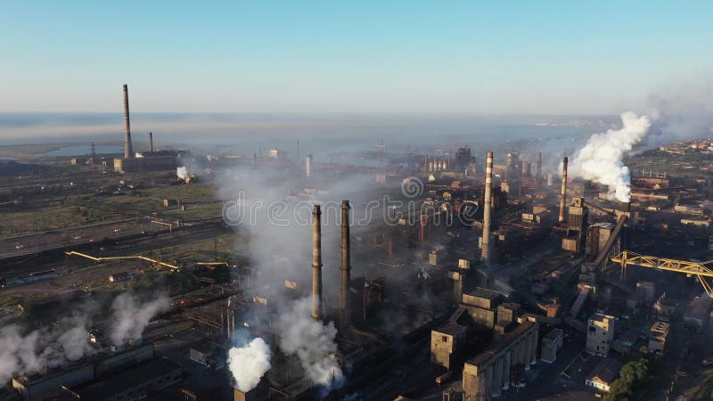 Aerial View. Smoke and Soot from a Steel Mill. Stock Video - Video of ...