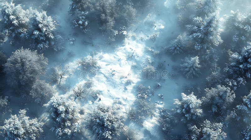 Aerial View of Snowy Forest Path Stock Illustration - Illustration of ...
