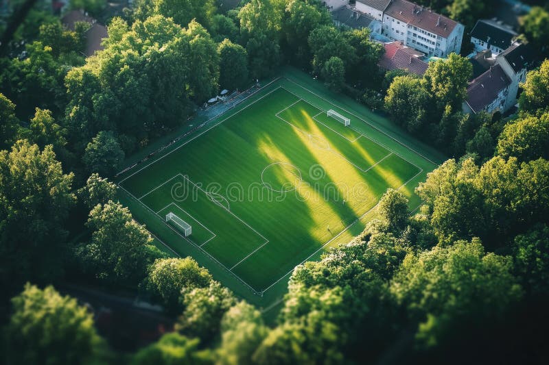 Aerial View of a Soccer Field with Trees Surrounding the Playing Area ...