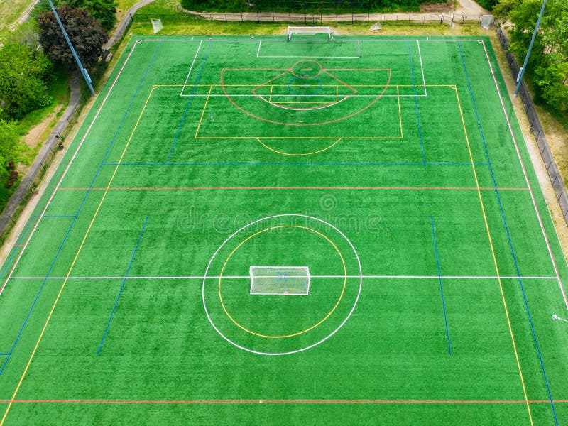 Aerial View of Soccer Field with Turf and Lines Stock Photo - Image of ...