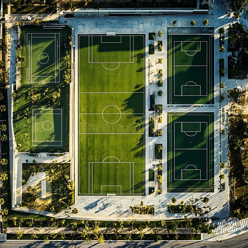 Aerial View of Soccer Fields Surrounded by Greenery Stock Illustration ...