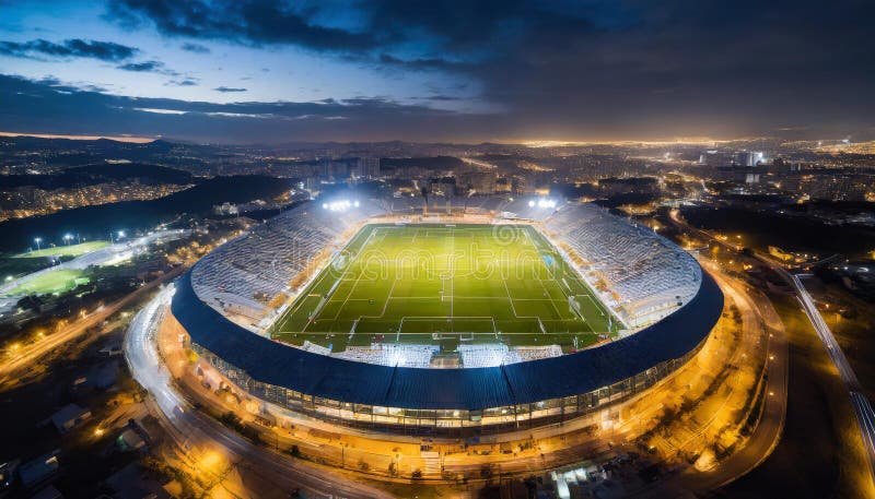 Aerial View of Soccer Stadium at Night Stock Illustration ...