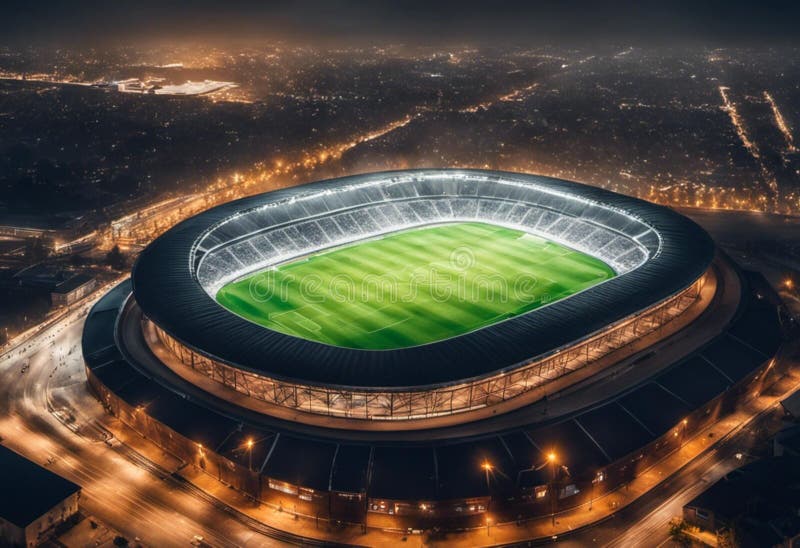 Aerial View of a Soccer Stadium at Night, AI-generated. Stock ...
