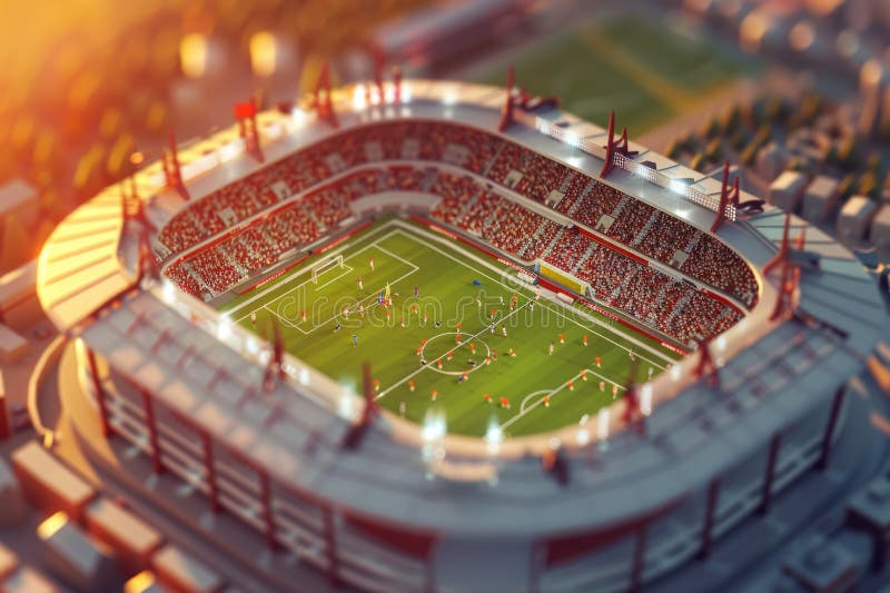 Aerial View of a Soccer Stadium at Sunset with Grassy Field and ...