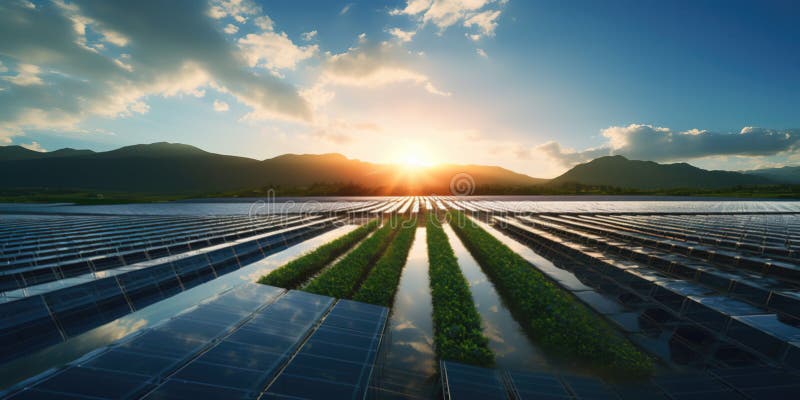 Aerial View of a Solar Farm Generating Solar Power Over Many Rows of ...