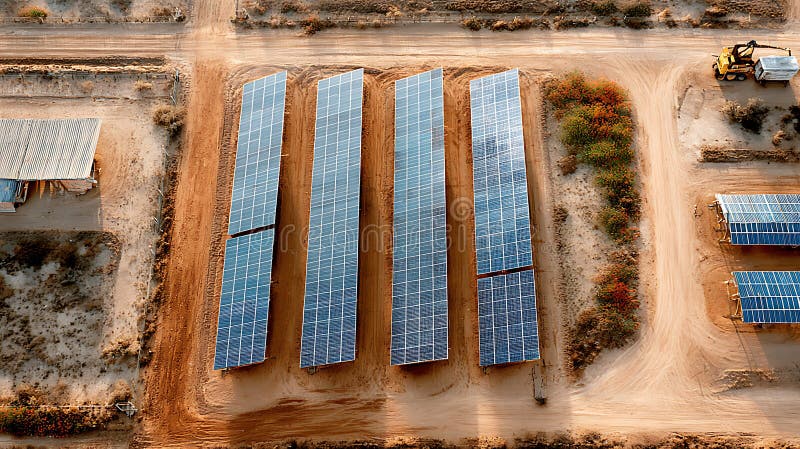Aerial View of Solar Panel Array in Arid Landscape Stock Illustration ...