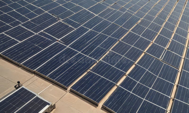 Aerial View Solar Panel Array, Showcasing Rows Dark Panels with White ...