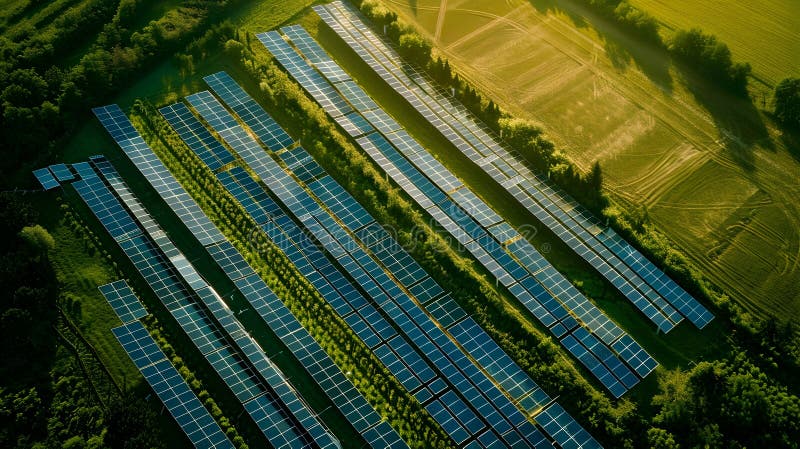 Aerial View of Solar Panels in a Field Stock Illustration ...